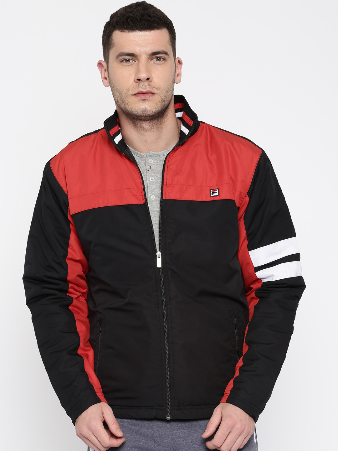 Buy FILA Black & Red Cruise Colourblocked Padded Jacket - Jackets for ...