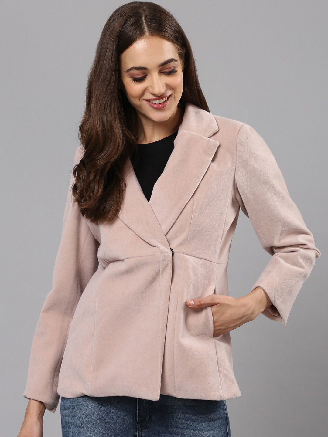 Buy Campus Sutra Women Peach Coloured Solid Comfort Fit Casual Blazer ...
