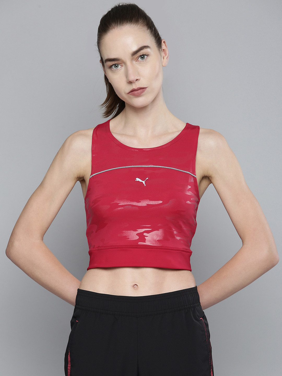 Buy Puma Red Brand Logo High Shine Slim Tank Crop Top - Tops for Women ...