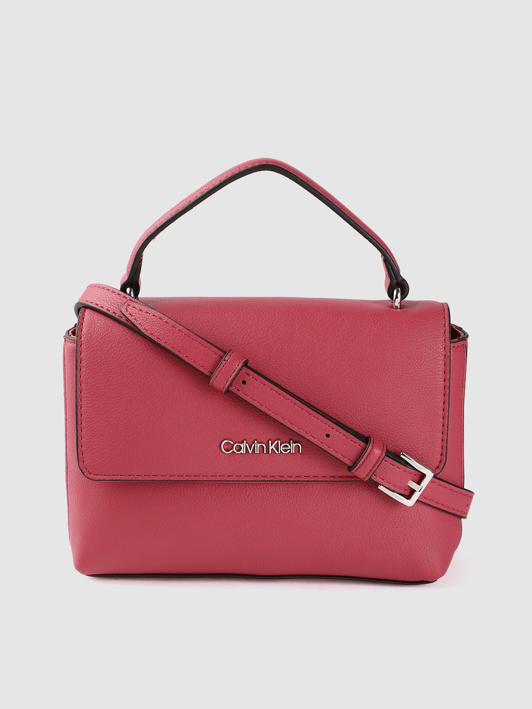 Buy Calvin Klein Pink Solid Satchel Bag With Detachable Sling Strap ...