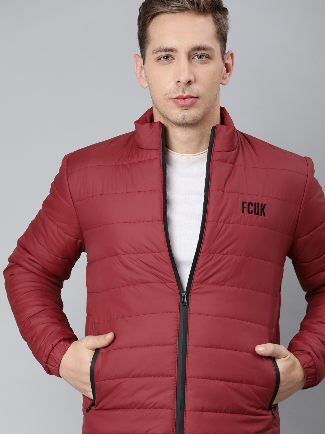Buy French Connection Men Maroon Solid Puffer Jacket - Jackets for Men ...