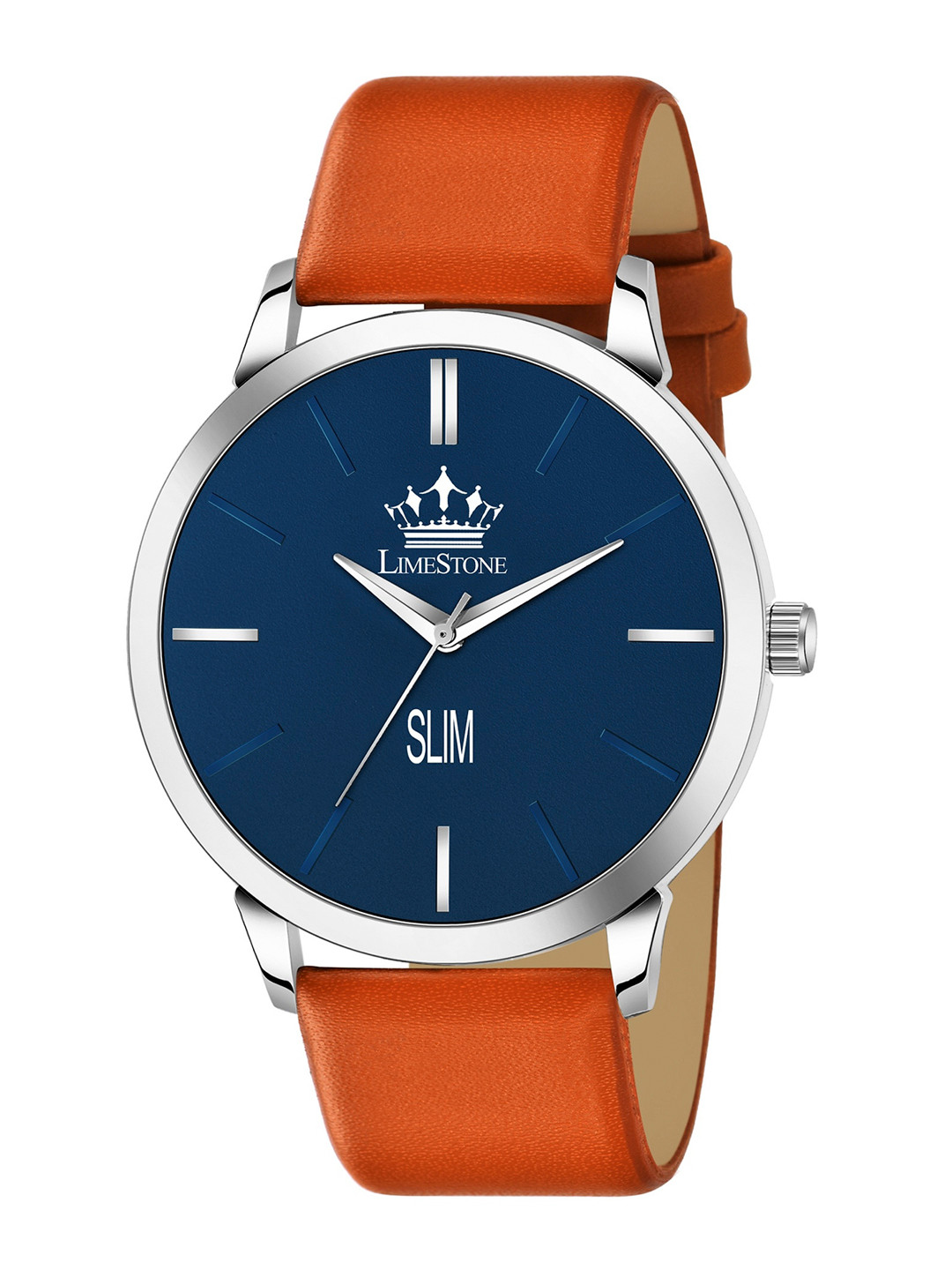 Buy LIMESTONE Men Blue Brass Solid Dial & Brown Leather Straps Analogue ...
