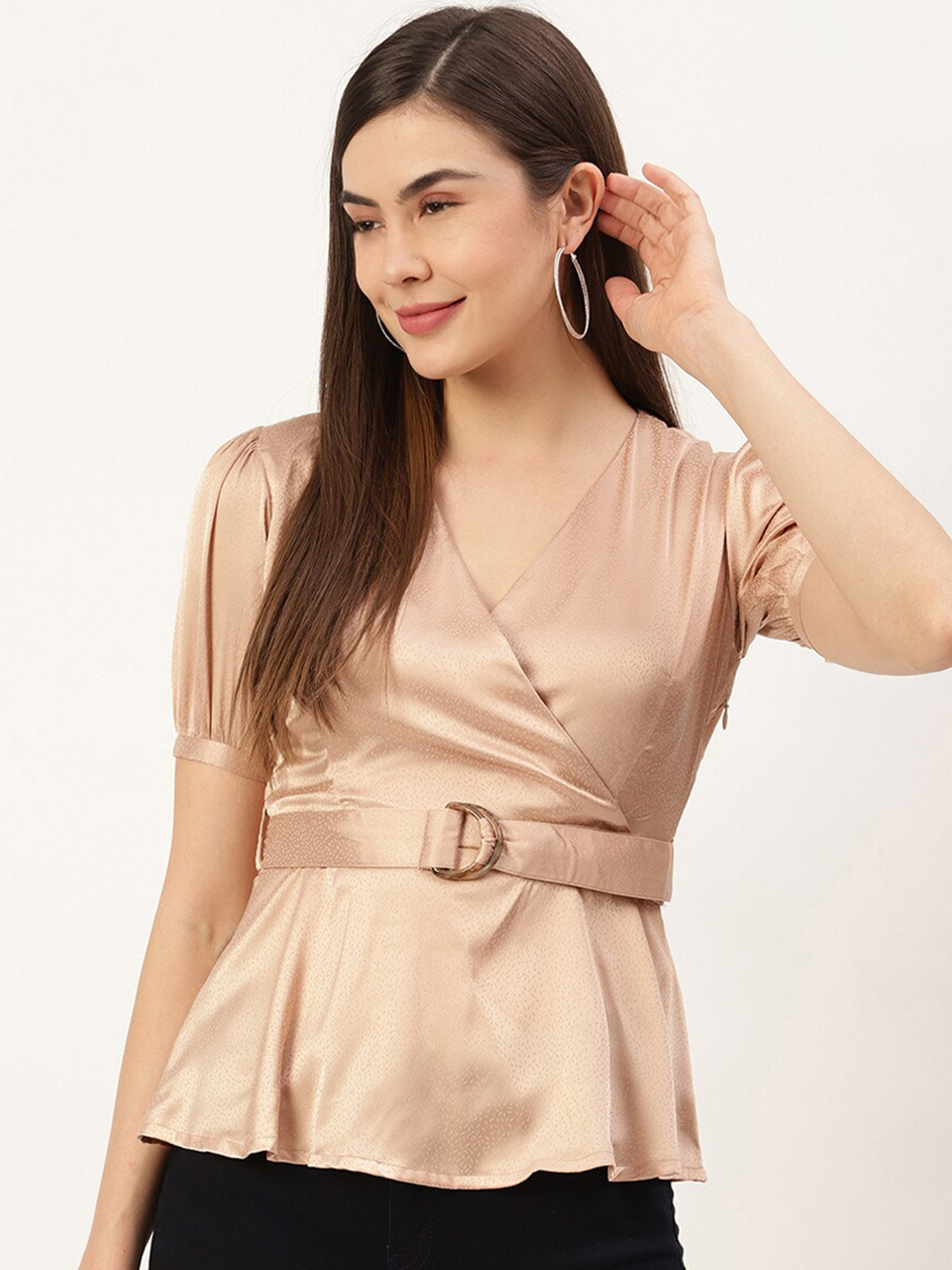 Buy ZOELLA Women Beige Sheen Wrap Top - Tops for Women 15033842 | Myntra