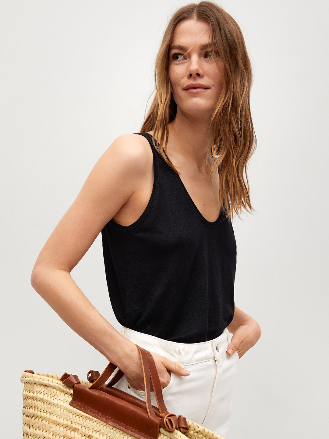 Buy MANGO Black Solid Linen Regular Top - Tops for Women 15035812 | Myntra