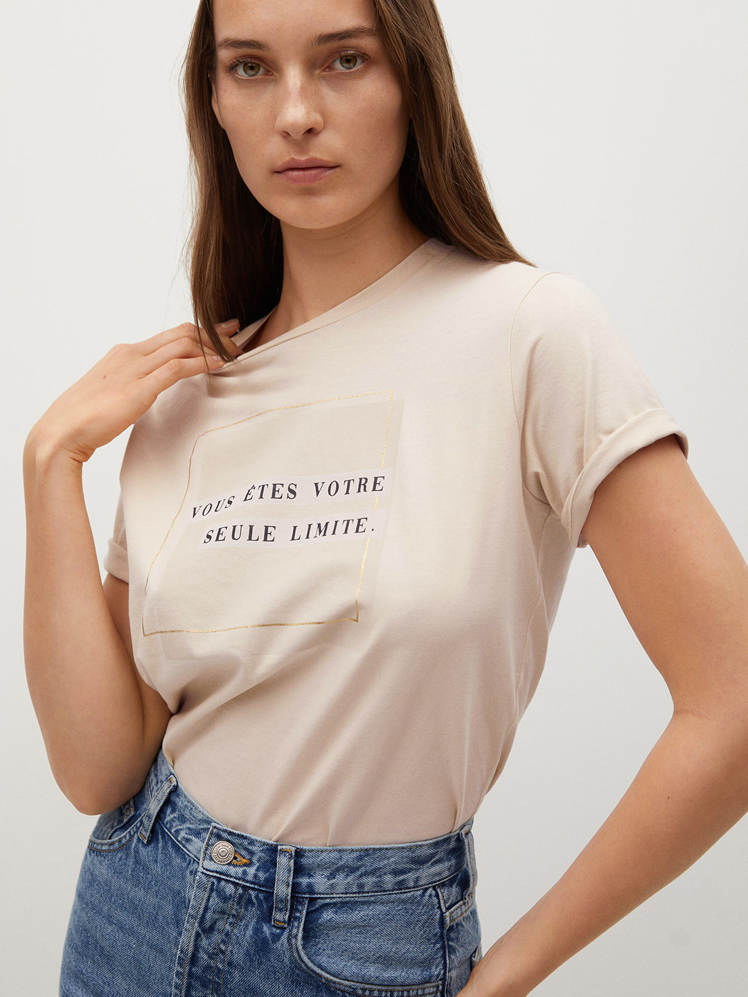 Buy MANGO Women Pink Typography Print Organic Cotton Pure Cotton T ...