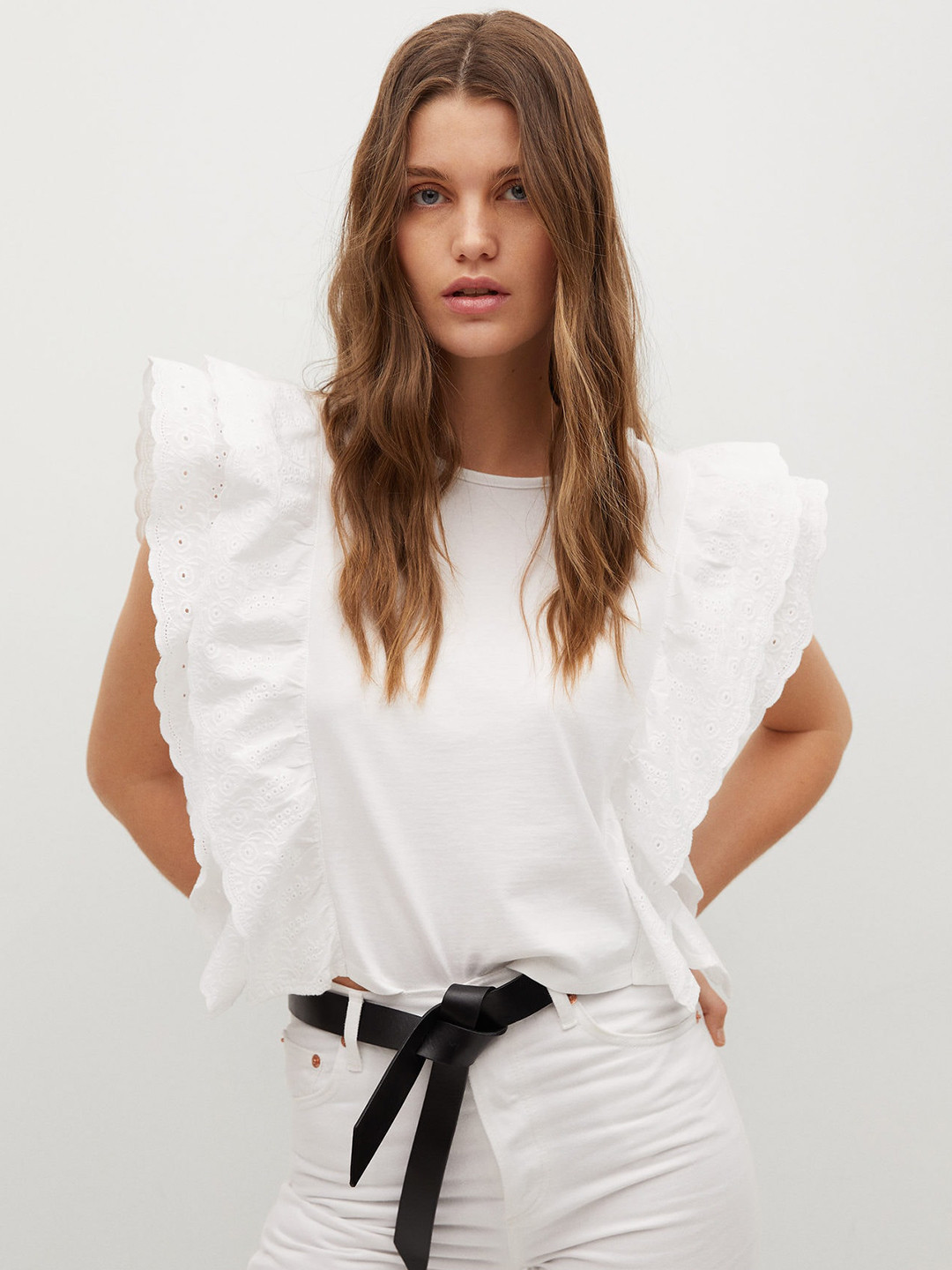 Buy MANGO Women White Solid Pure Cotton Sustainable Regular Top - Tops ...