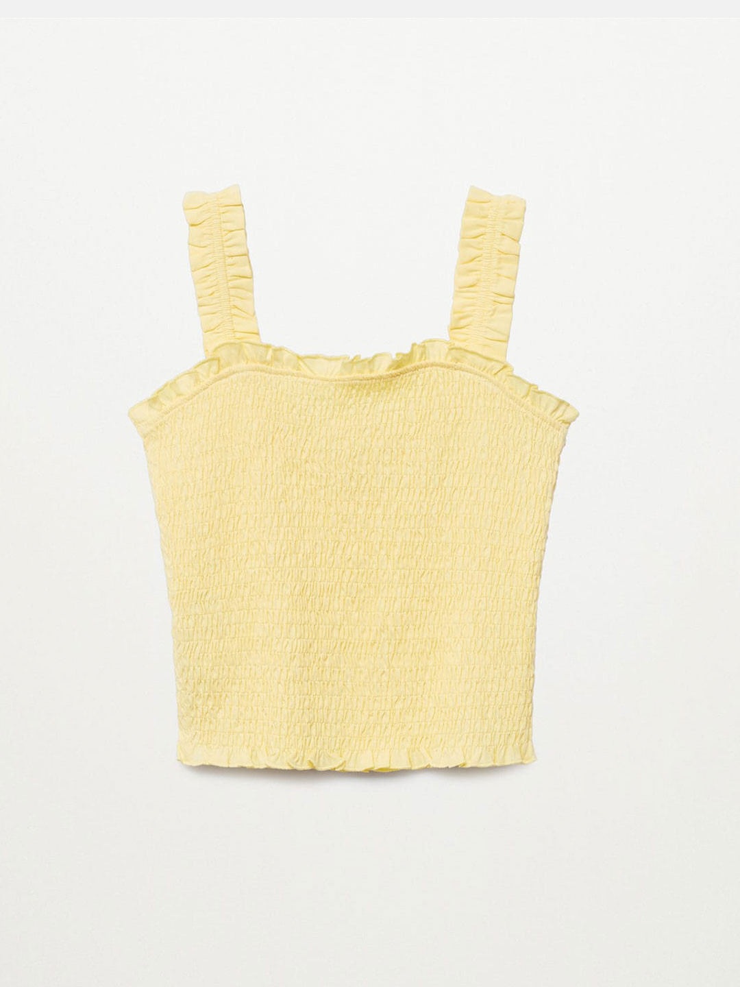 Buy Mango Kids Girls Yellow Sustainable Pure Cotton Smocked Fitted Top ...