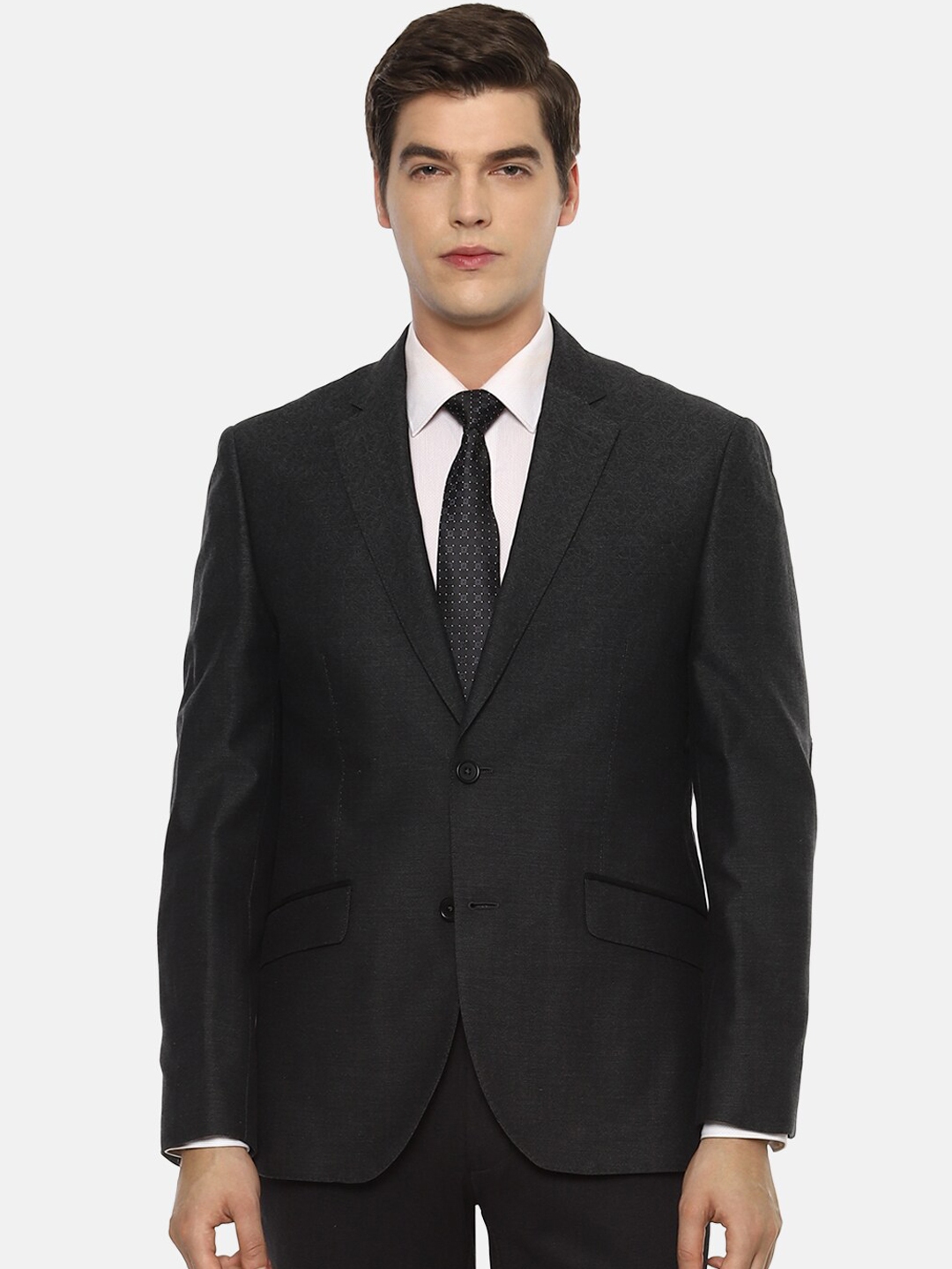 Buy Luxure By Louis Philippe Men Black Self Design Slim Fit Single