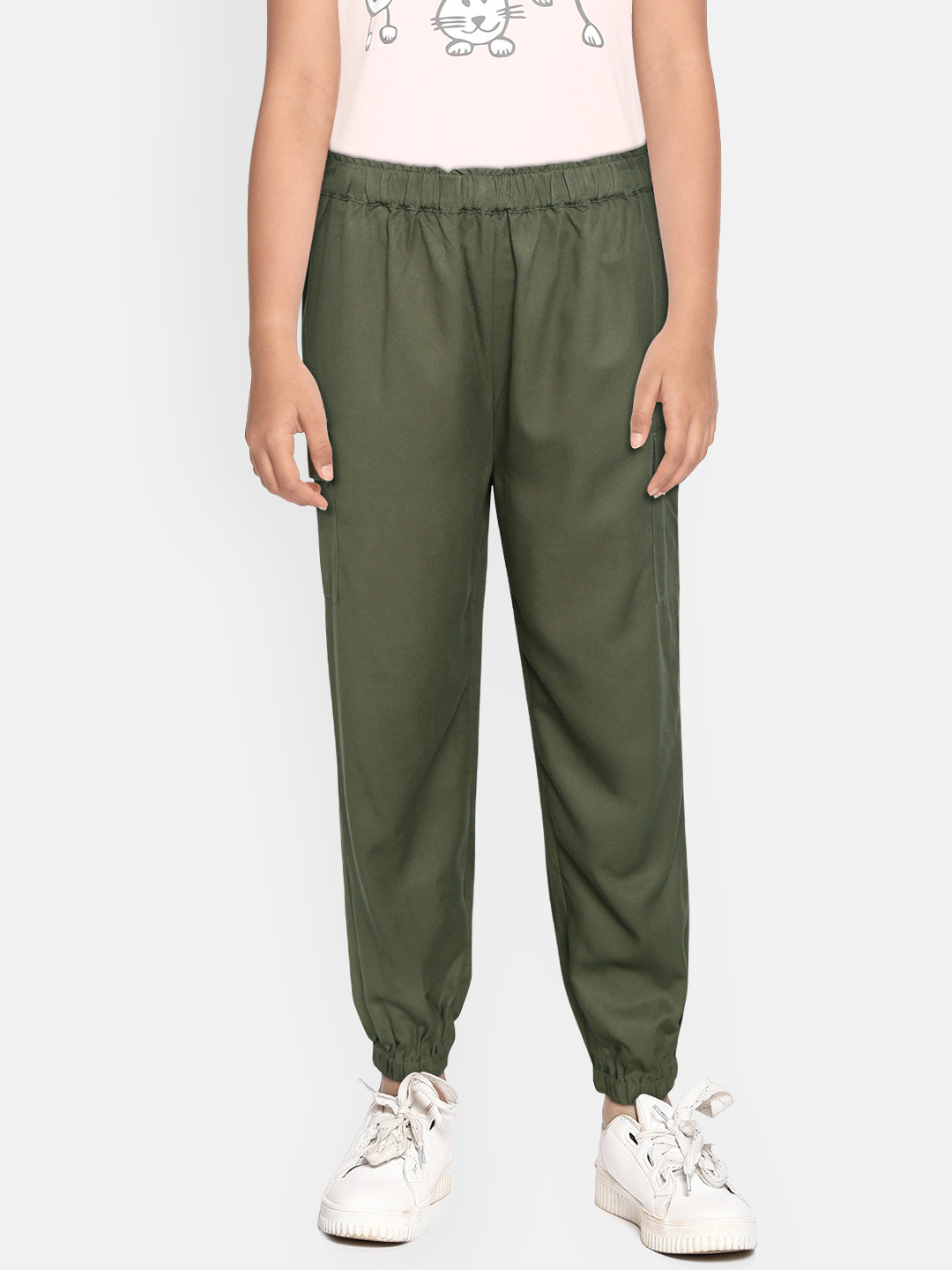 Buy Marks & Spencer Girls Olive Green Solid Sustainable Joggers ...