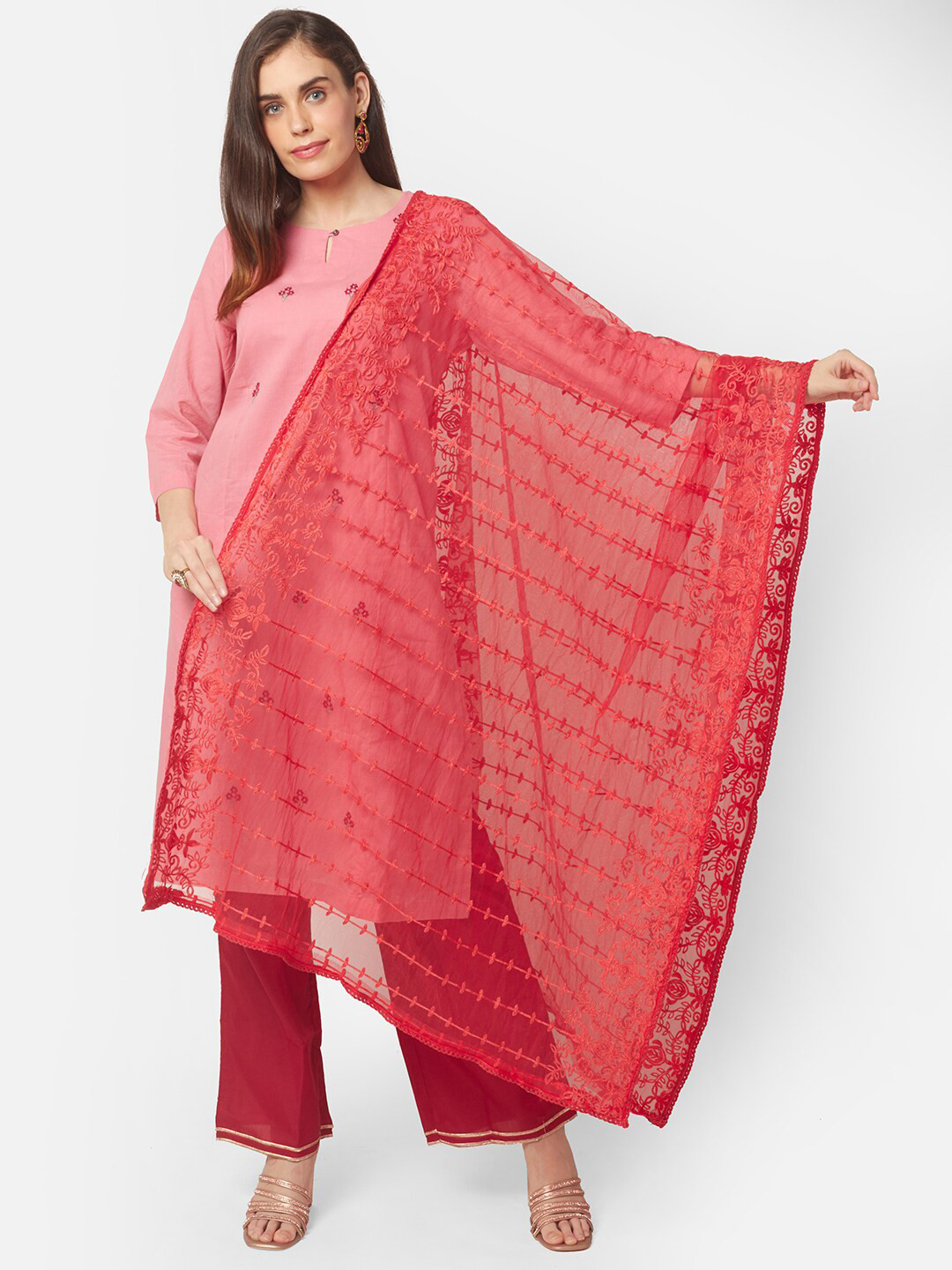 Buy Dupatta Bazaar Red Embroidered Dupatta - Dupatta for Women 15038298 ...