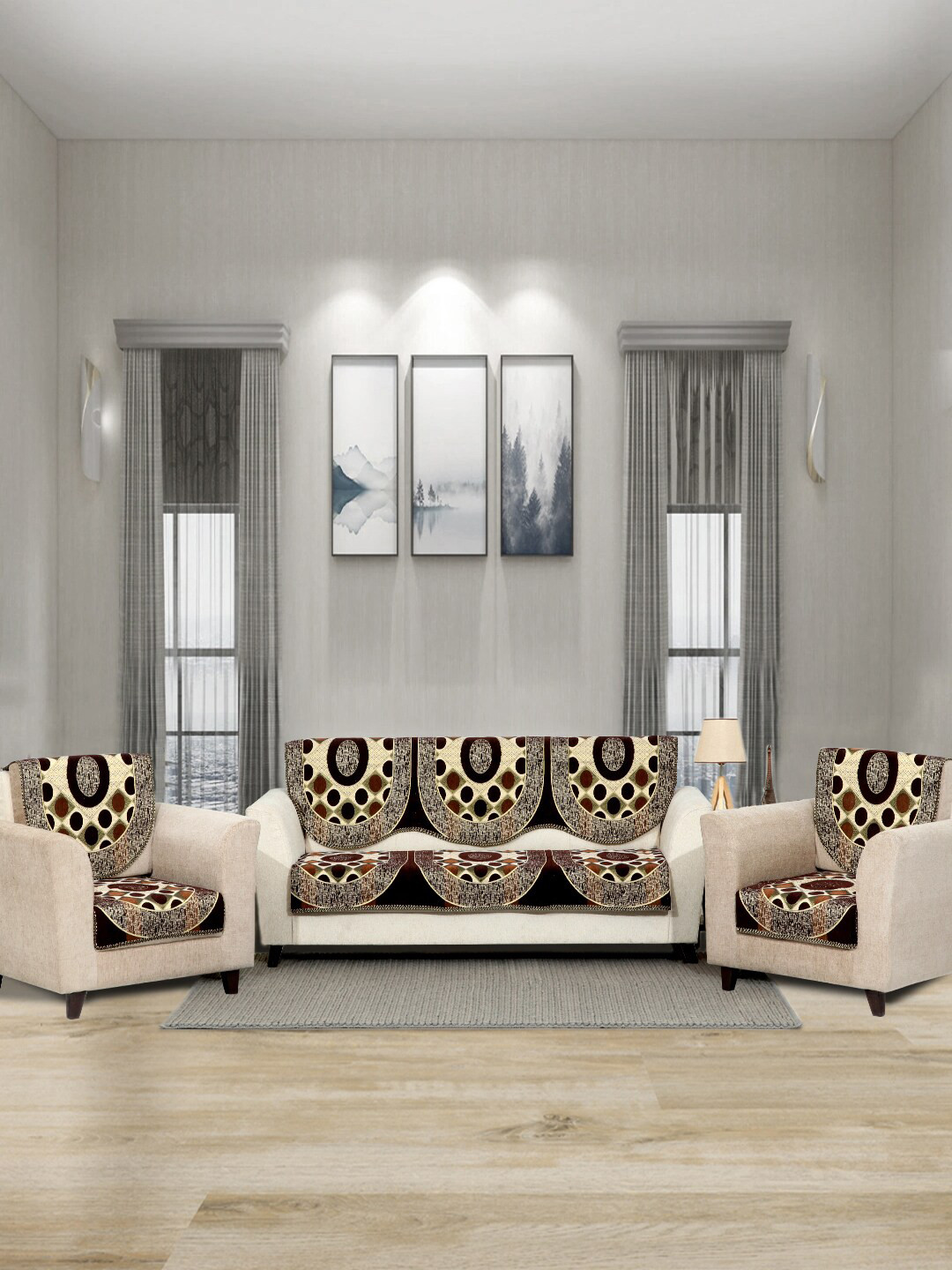 Buy BELLA TRUE Set Of 6 Brown & Black Woven Design Chenille Sofa Set ...