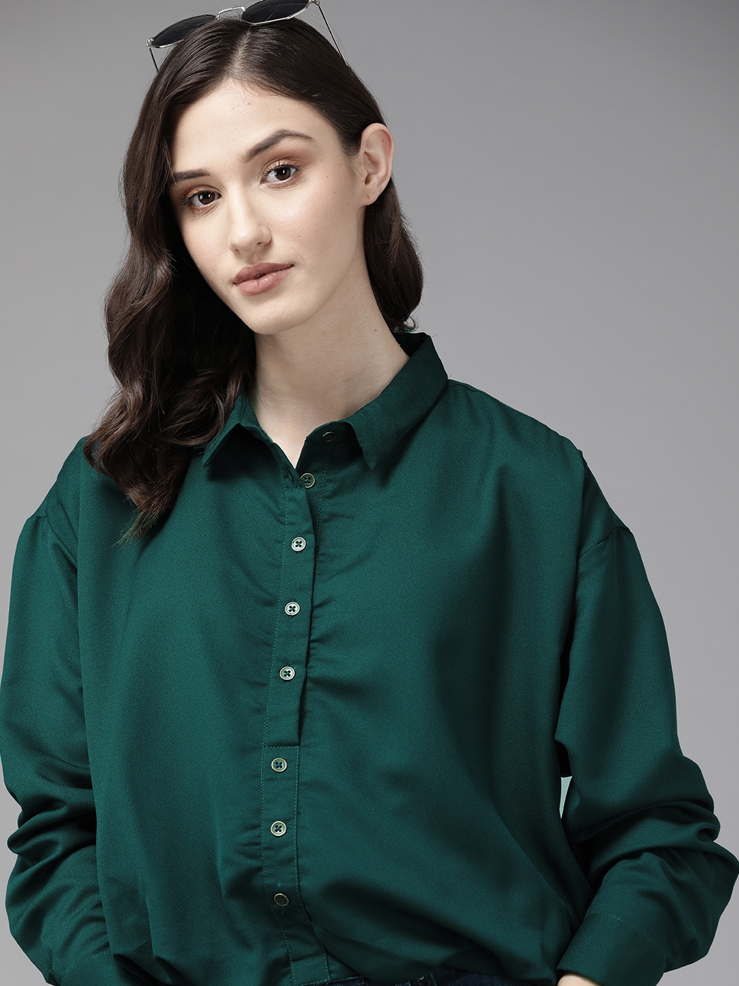Buy The Roadster Lifestyle Co Green Shirt Style Crop Top Tops For