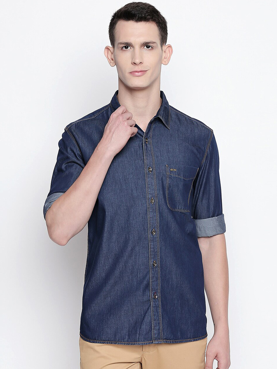 Buy Basics Men Navy Blue Slim Fit Casual Shirt - Shirts for Men ...