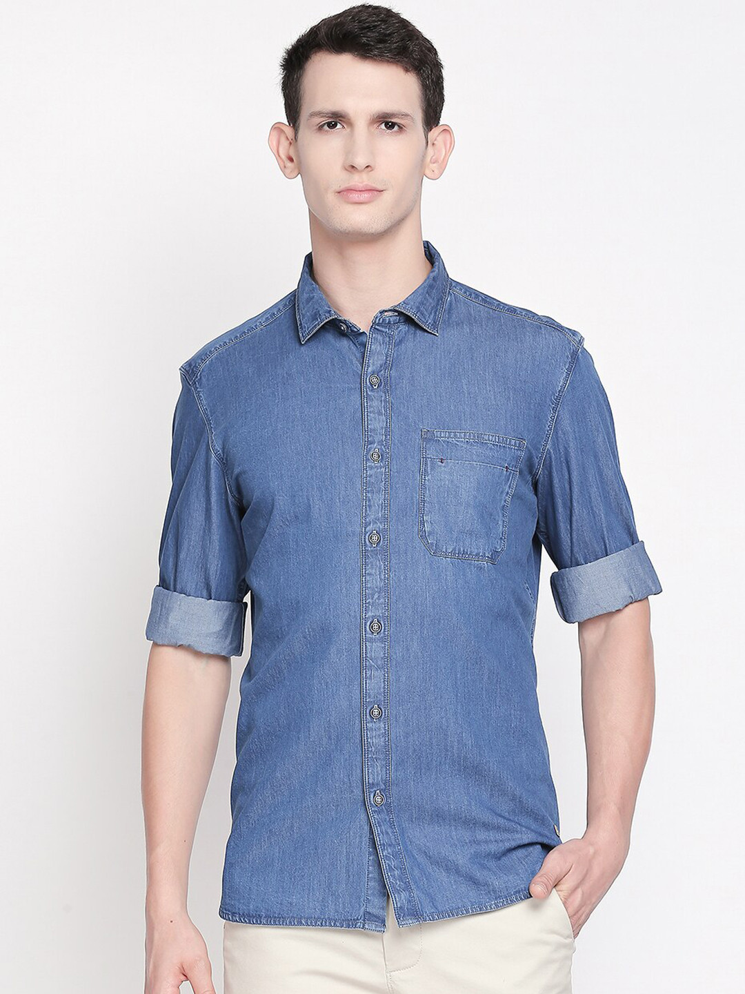 Buy Basics Men Navy Blue Slim Fit Casual Shirt - Shirts for Men ...