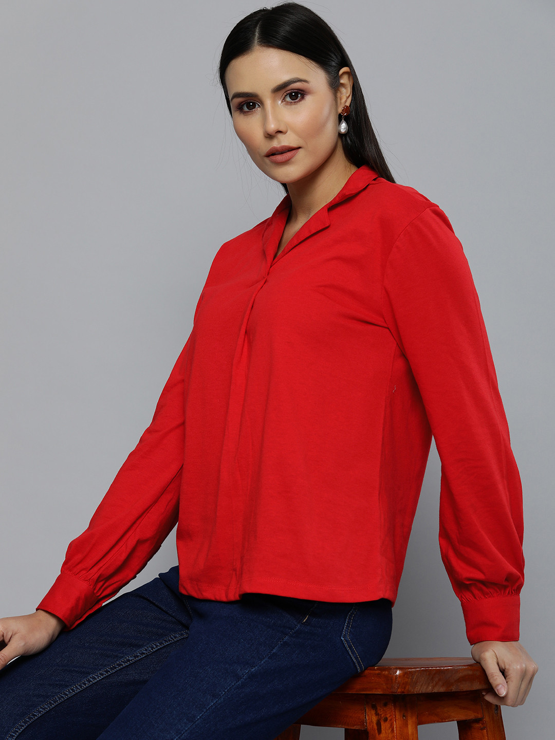 Buy Chemistry Women Red Solid Pure Cotton Top - Tops for Women 15058900 ...
