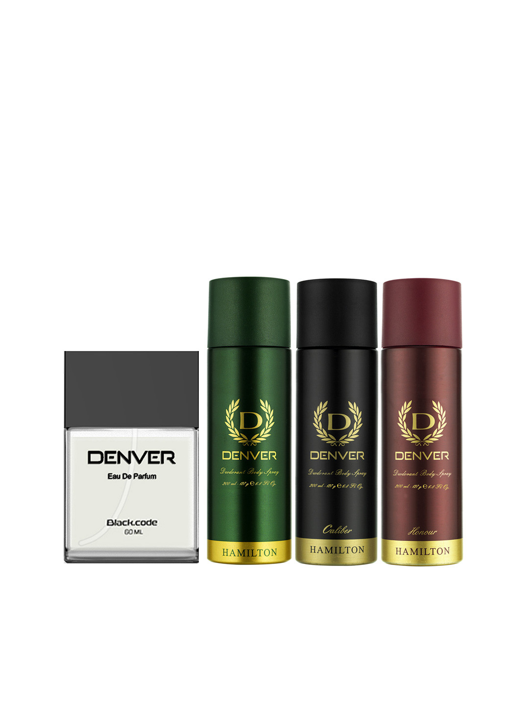 Buy Denver Men Set Of Black Code Eau De Parfum & 3 Hamilton Deodorants ...