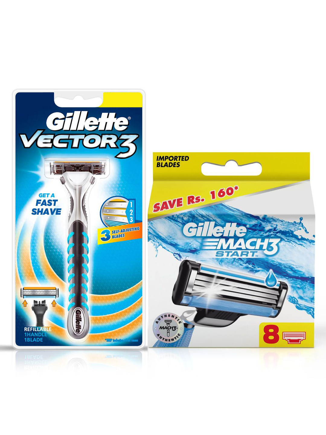 Buy Gillette Vector 3 Shaving Razor & Mach 3 Razor Blades Set - Razors ...