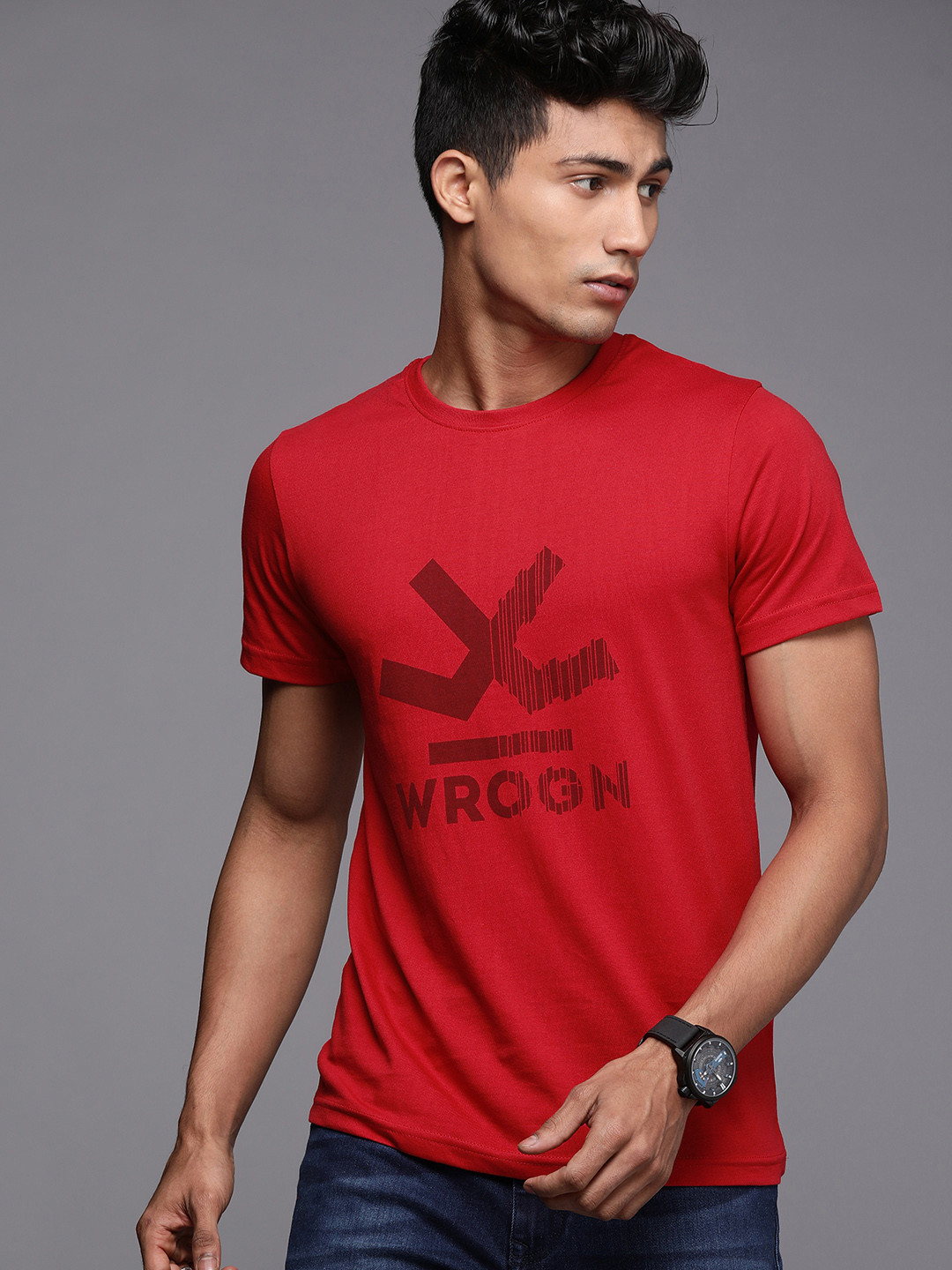 Buy WROGN Men Red Brand Logo Printed T Shirt - Tshirts for Men 15069834 ...