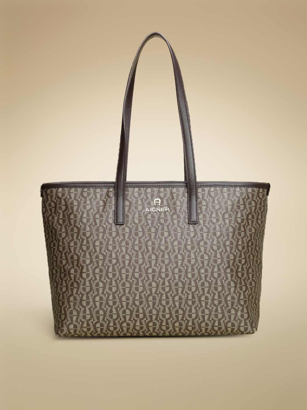 Buy AIGNER Beige Zoe Printed Neat Leather Shoulder Bag - Handbags for ...