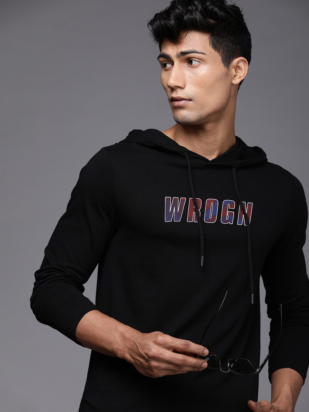 Buy WROGN Men Black Brand Logo Printed T Shirt - Tshirts for Men ...