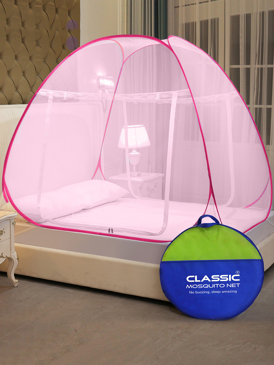 Buy Classic Mosquito Net Pink Solid King Size Double Bed Mosquito Net ...