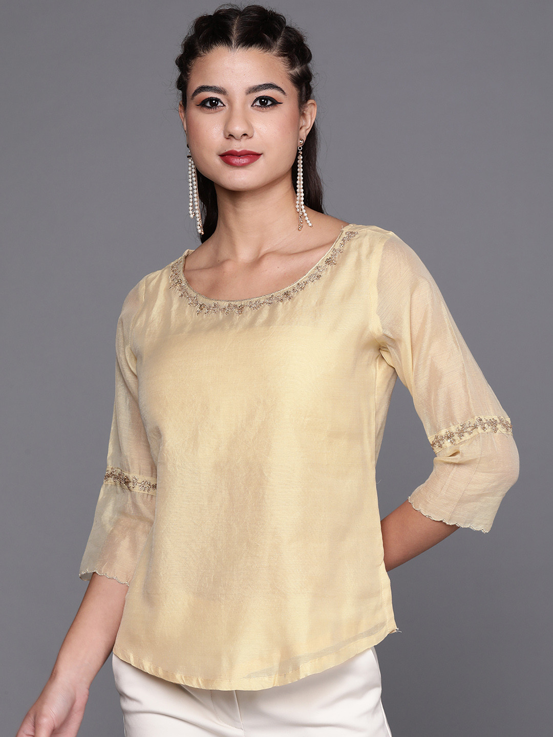 Buy Biba Beige Embroidered Detail Kurti - Kurtis for Women 15078900 ...
