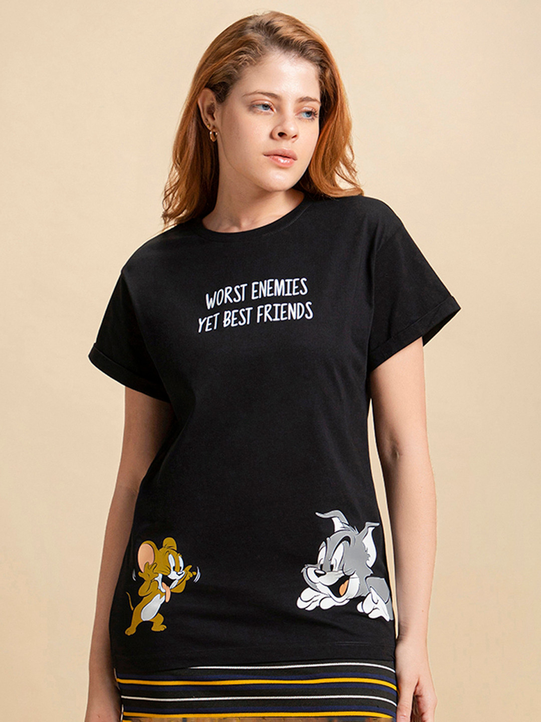 Buy Bewakoof Women Worst Enemies Boyfriend Relaxed Fit T Shirt ...