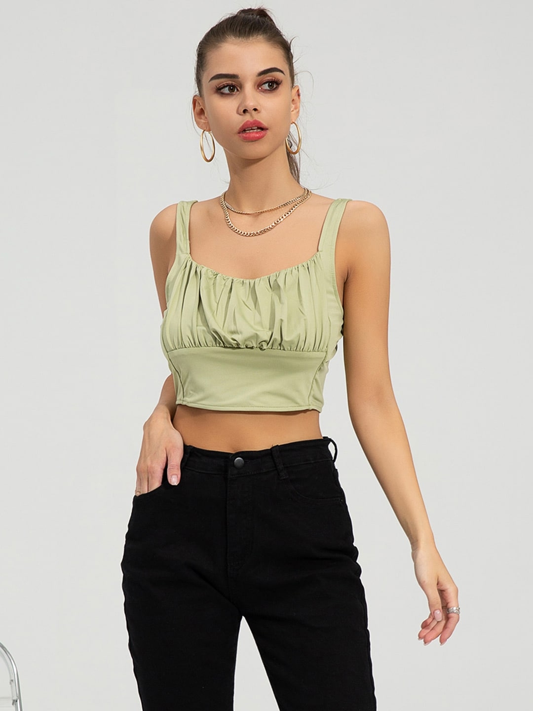 Buy Urbanic Green Ruched Fitted Crop Top Tops For Women 15083566 Myntra
