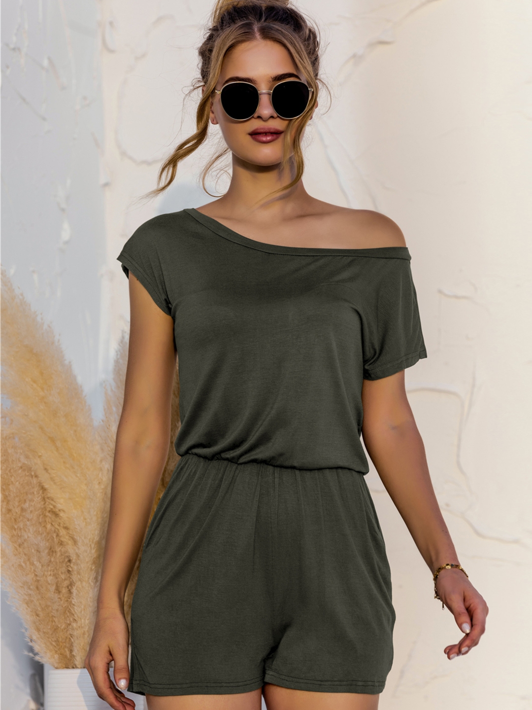 Buy Urbanic Olive Green Solid Playsuit Jumpsuit For Women 15084656
