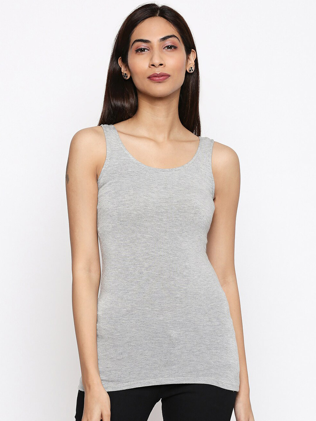 Buy People Women Grey Pure Cotton Tank Longline Top - Tops for Women ...
