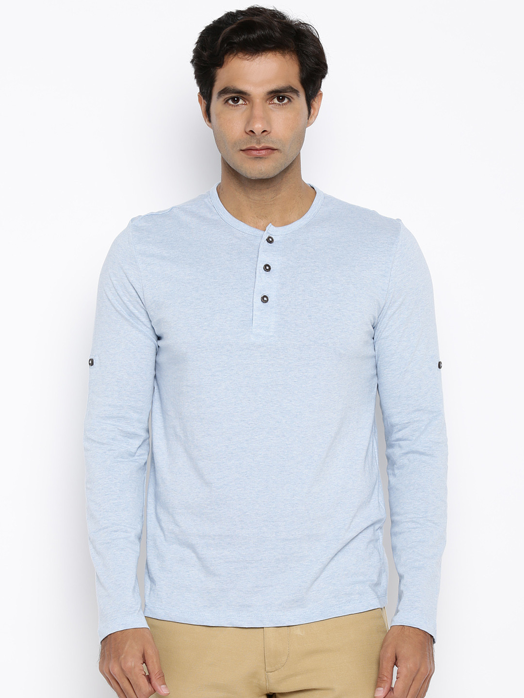 Buy Celio Men Light Blue Henley Pure Cotton T Shirt - Tshirts for Men ...