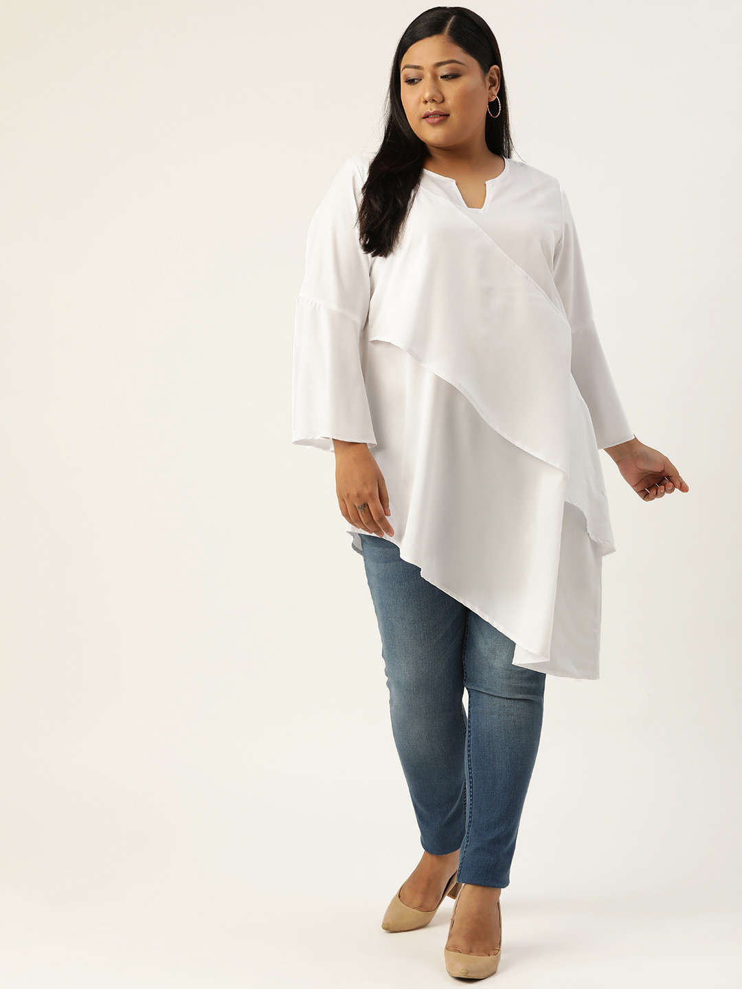 Buy Revolution White Regular Ruffled Longline Top - Tops for Women ...