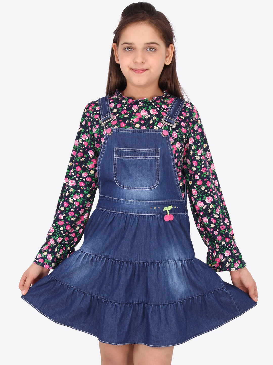 Buy CUTECUMBER Navy Blue Denim Pinafore Dress - Dresses for Girls ...