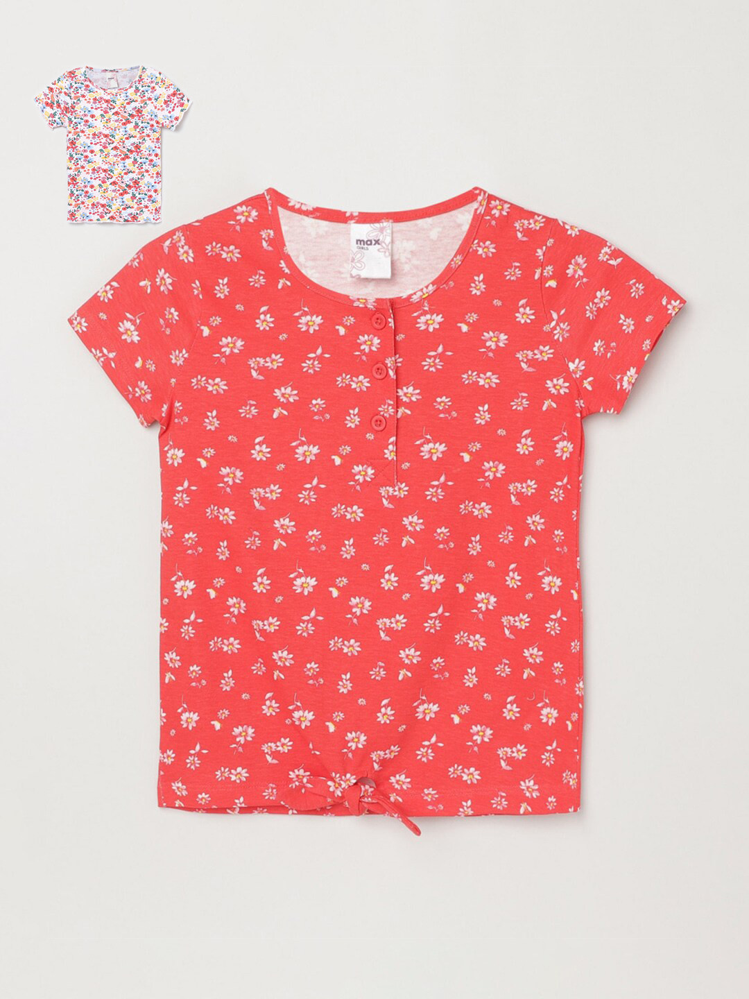 Buy Max Girls White Orange Set Of 2 Pure Cotton T Shirts - Tshirts for ...