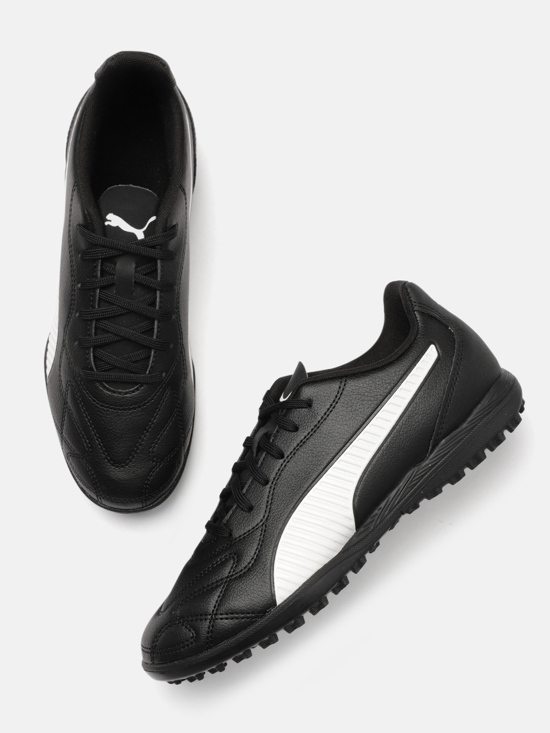 Buy Puma Men Black Leather Monarch II TT Football Non Marking Shoes ...