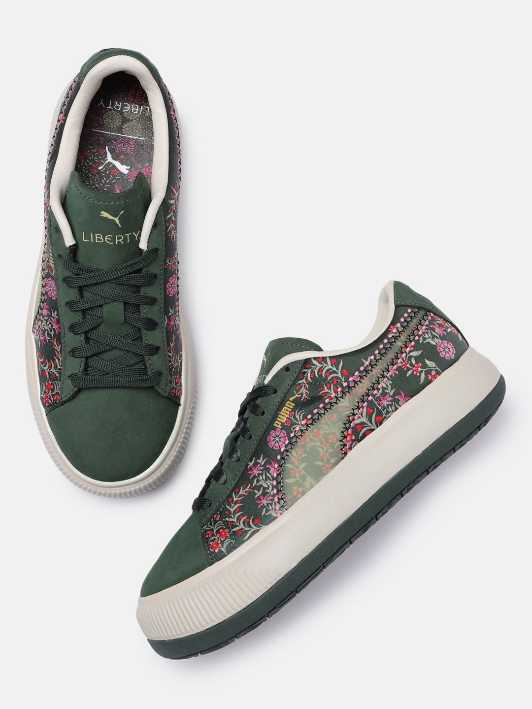 Buy Puma Women Olive Green LIBERTY Suede Mayu 2 Printed Sneakers ...