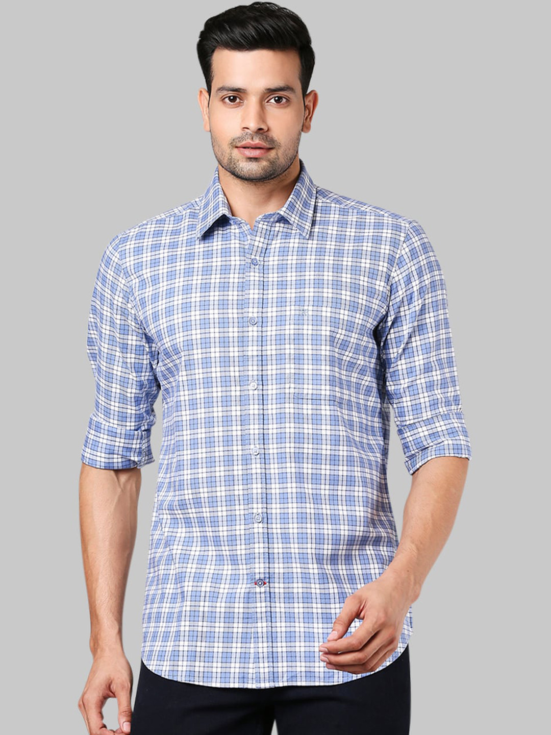 Buy Raymond Men Blue & White Checked Casual Shirt - Shirts for Men ...