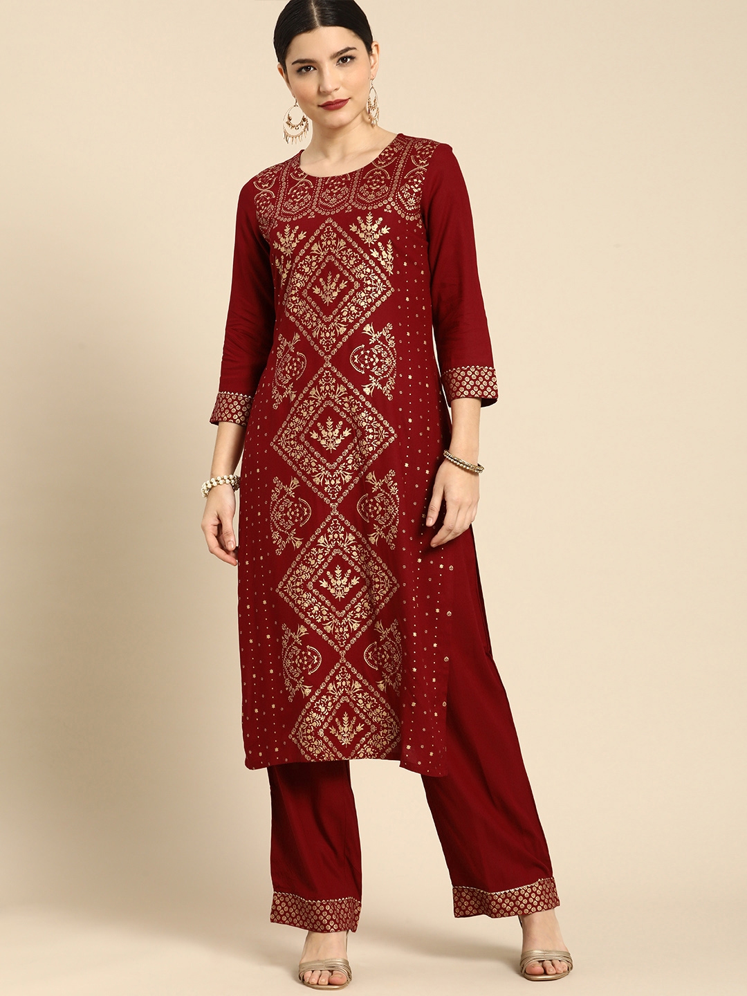 Buy Anouk Women Red Ethnic Motifs Printed Regular Kurta With Trousers
