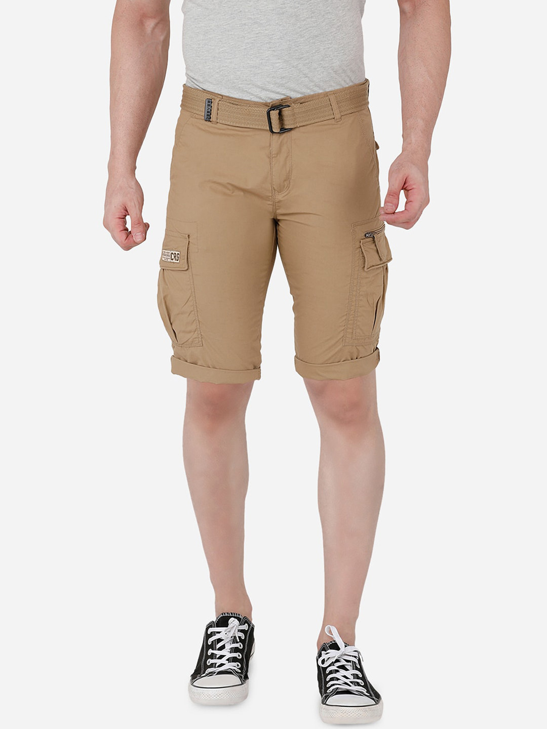Buy Beevee Men Khaki Pure Cotton Cargo Shorts With Belt - Shorts for ...