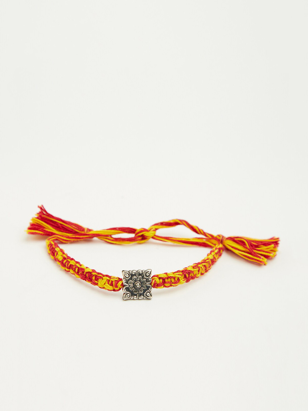 Buy Fabindia Yellow & Red Silver Toned Floral Rakhi - Rakhi for Unisex ...