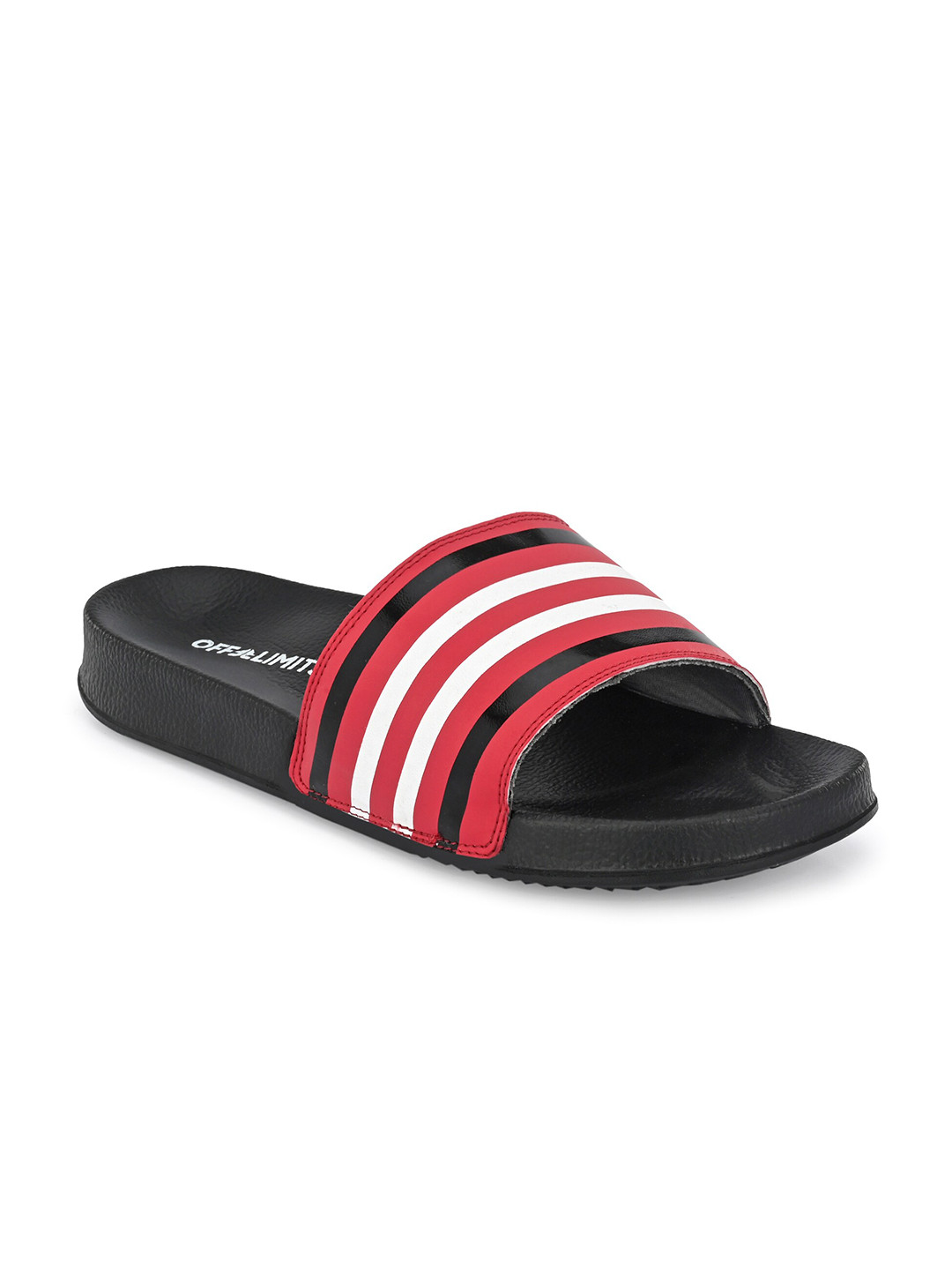 Buy OFF LIMITS Men Red & White Striped Sliders - Flip Flops for Men ...
