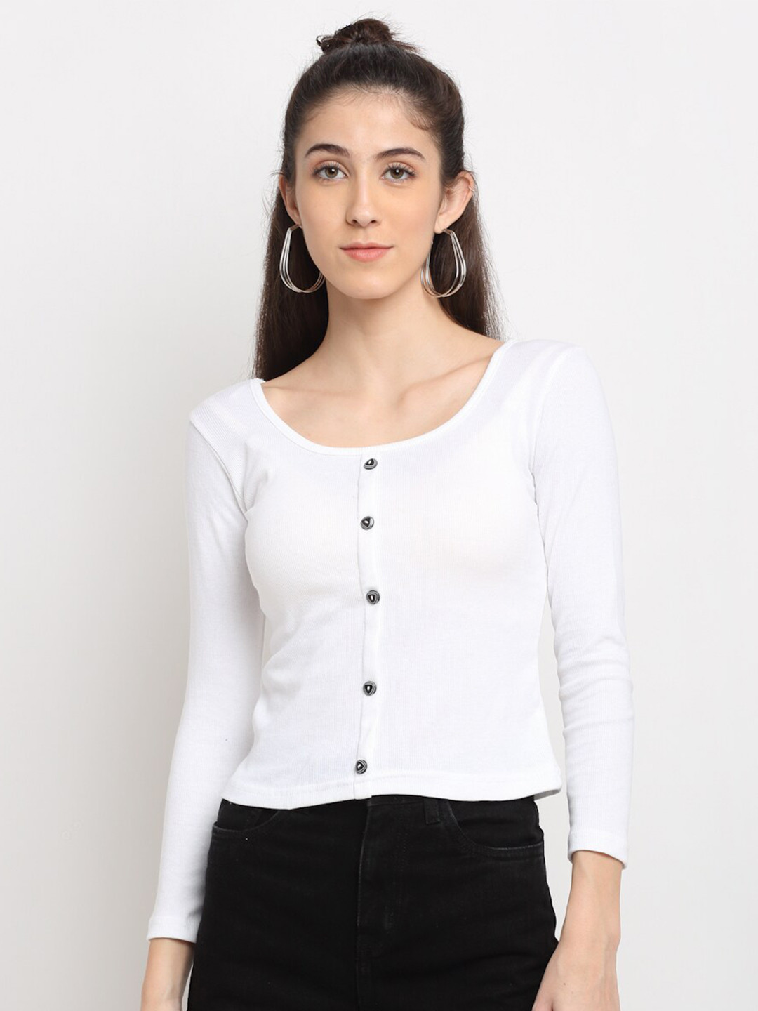 Buy Miaz Lifestyle Women White Solid Regular Fitted Top - Tops for ...