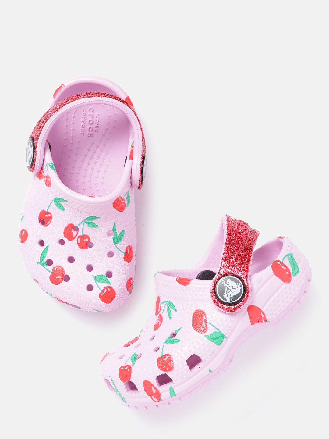 Buy Crocs Classic Kids Pink Red Cherry Printed Croslite Clogs - Flip ...