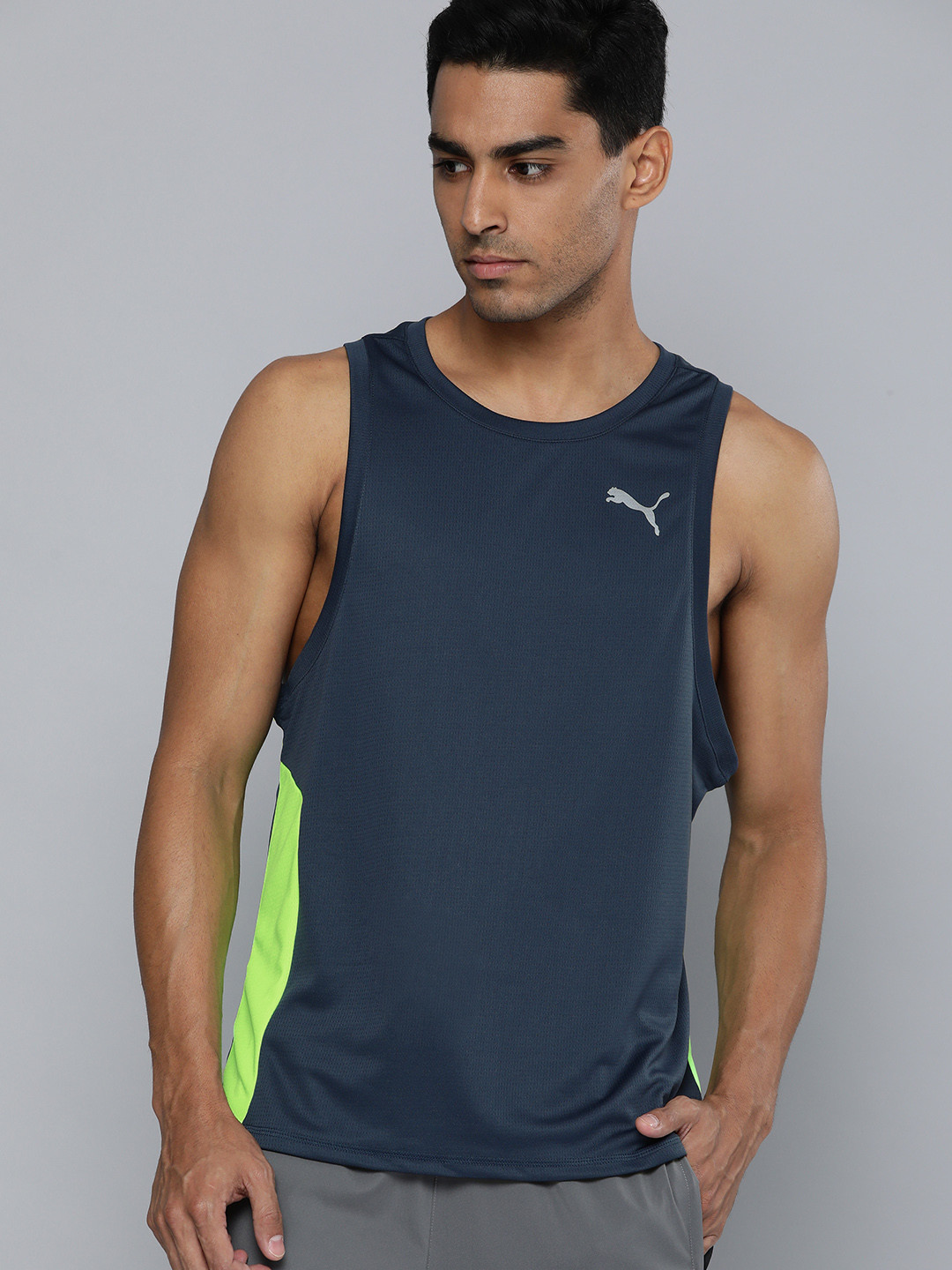 Buy Puma Men Navy Blue Favourite DryCELL Slim Fit Running Tank T Shirt ...