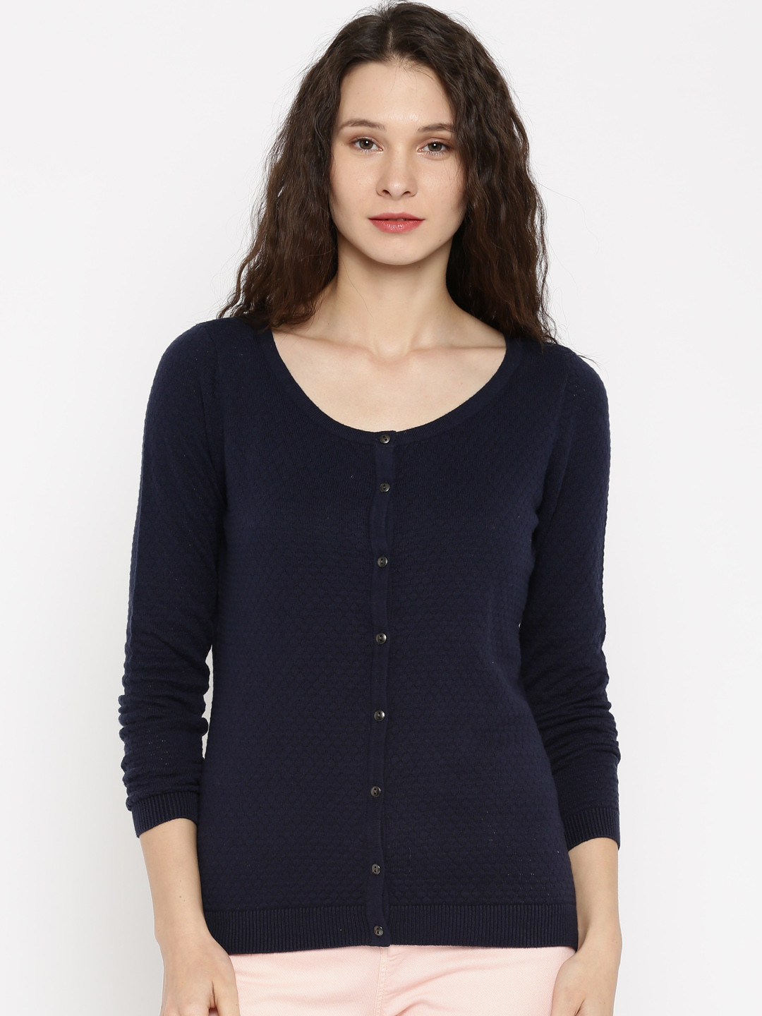 Buy Vero Moda Women Navy Blue Self Design Cardigan - Sweaters for Women ...