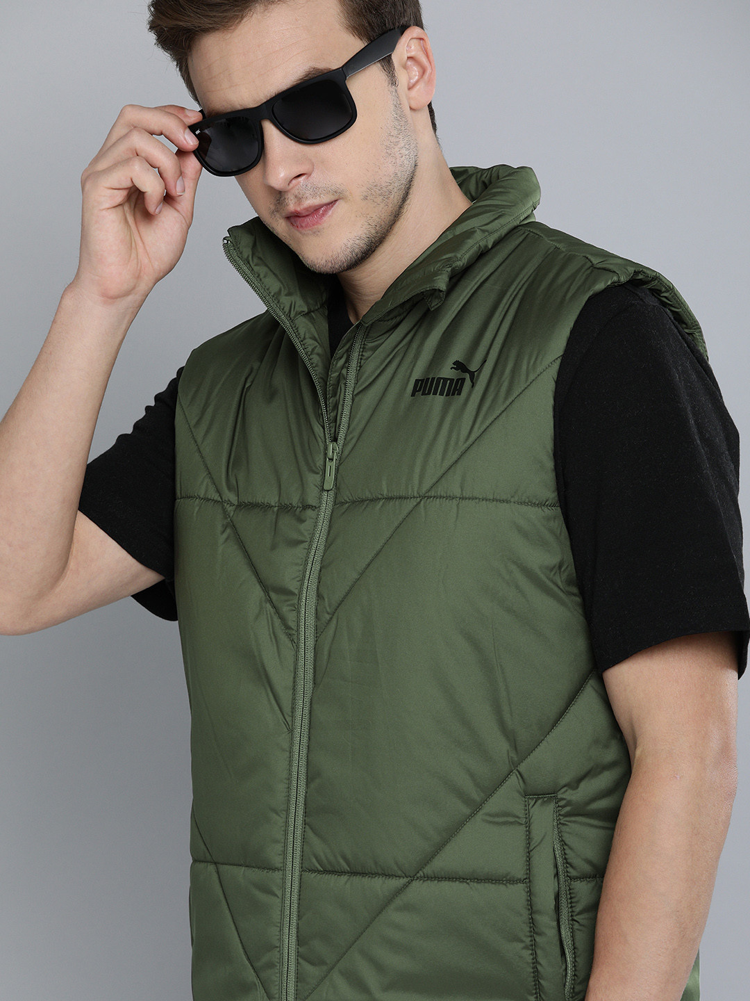 Buy Puma Men Green Essential Padded Vest Jacket - Jackets for Men ...