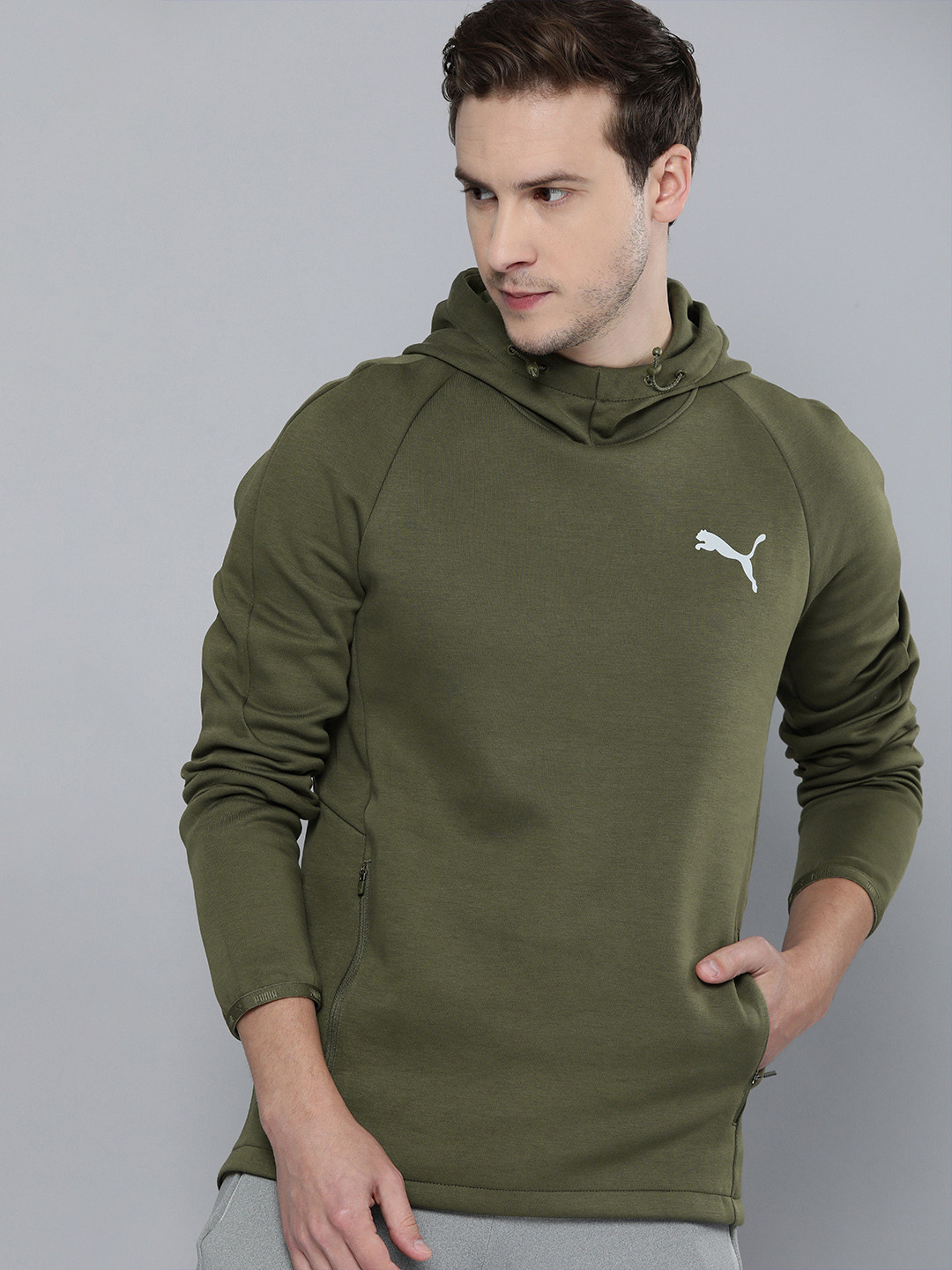 Buy Puma Men Olive Green Hooded Sweatshirt - Sweatshirts for Men ...