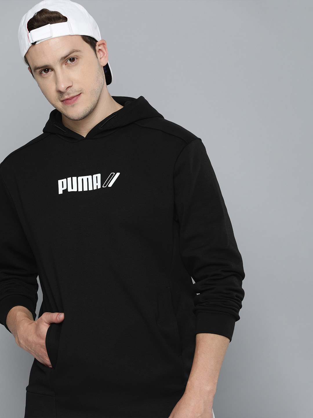 Buy Puma Men Black Solid Hooded Regular Fit Sweatshirt - Sweatshirts ...