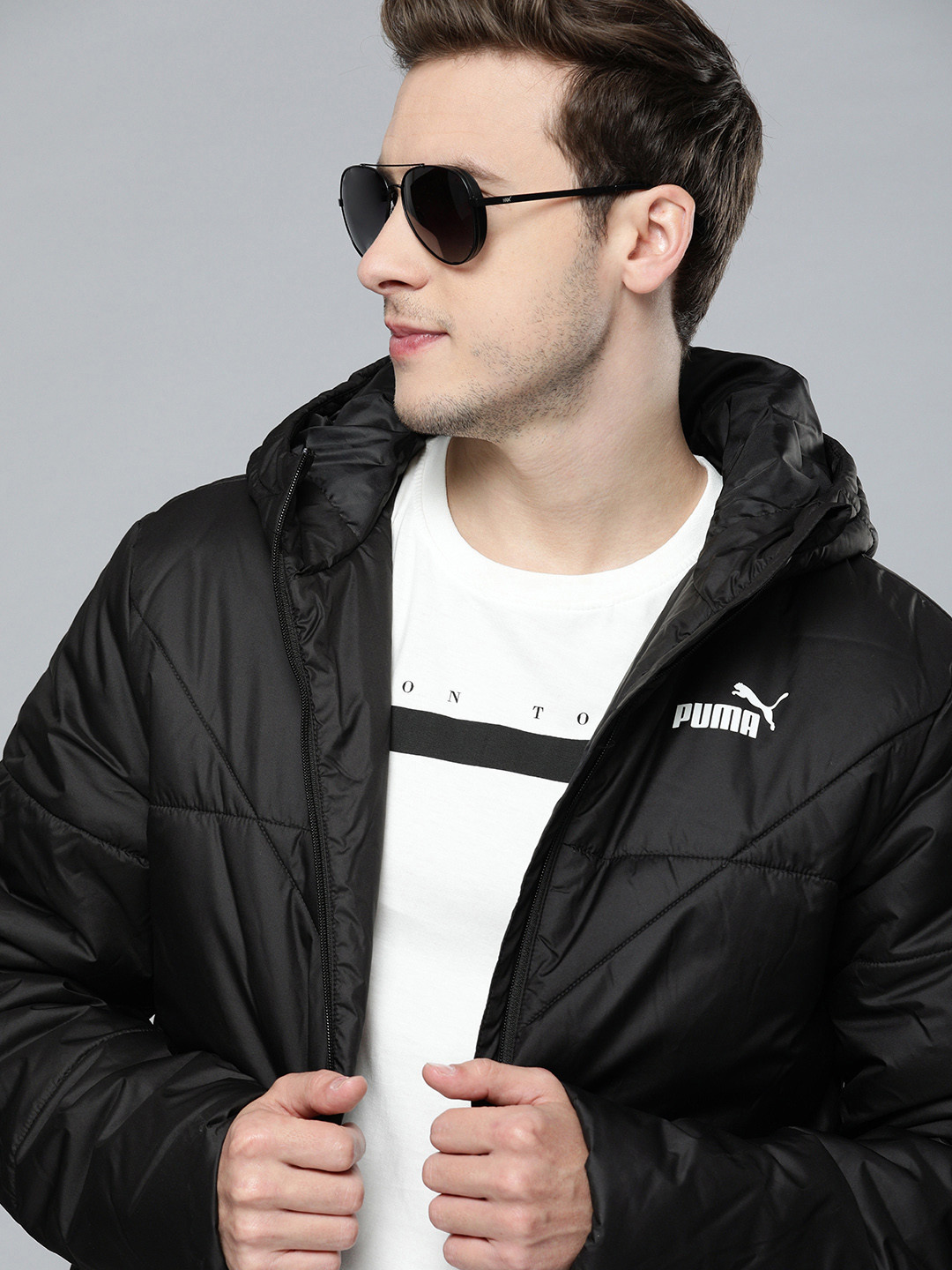 Buy Puma Men Black Water Repellent Hooded Essential Padded Jacket ...