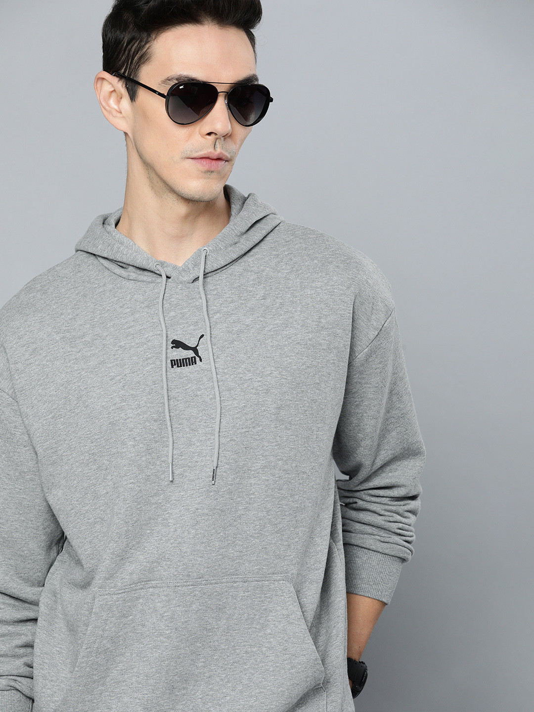 Buy Puma Men Grey Printed Classics Oversized Hooded Sweatshirt ...